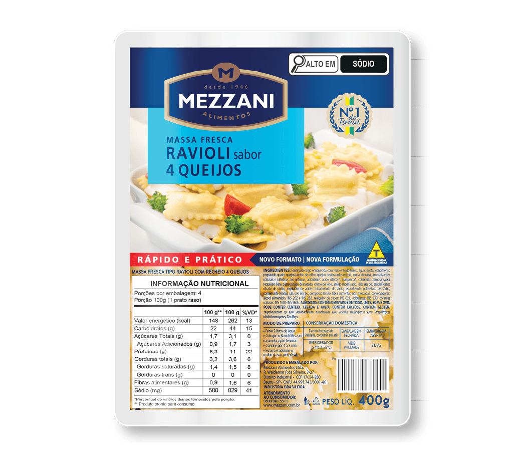 Ravioli 4 Queijos 400g - Mezzani Alimentos